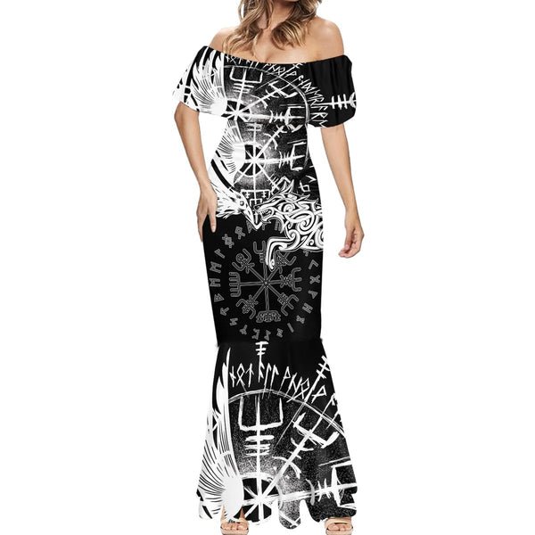 Vikings Raven and Wolf Mermaid Dress with Aegishjalmur Unique LT9 ...