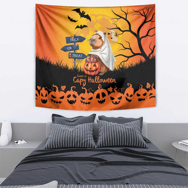 Happy Capy-Boo-Ra Tapestry Capybara Ghost Trick or Treat - Wonder Print ...