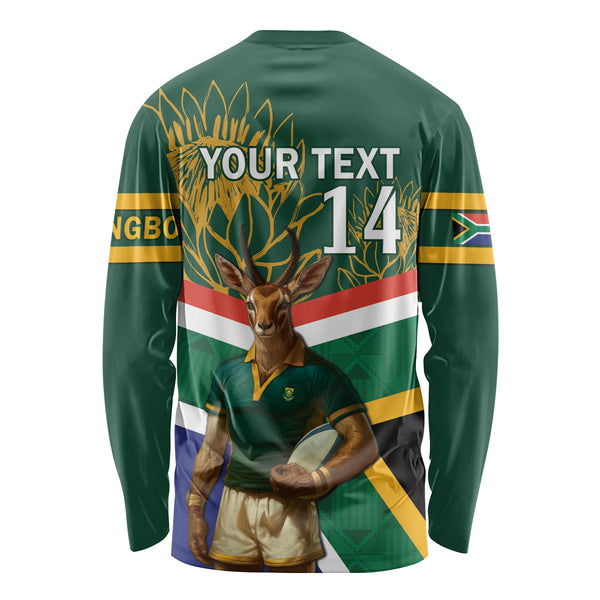 Custom South Africa Rugby Long Sleeve Shirt 2024 Go Springboks Mascot ...