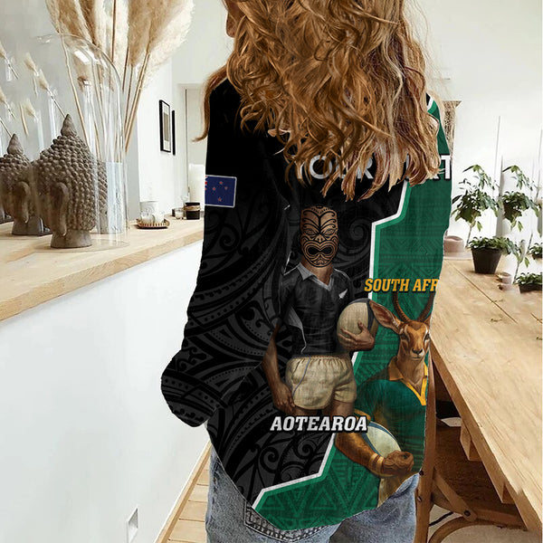 Personalised New Zealand And South Africa Rugby Women Casual Shirt 2024 ...