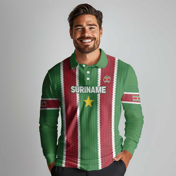 Custom Suriname Football Long Sleeve Polo Shirt 2025 Go Natio Flag ...