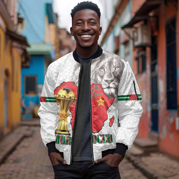 Morocco Football Custom Sleeve Zip Bomber Jacket Atlas Lions Champions ...