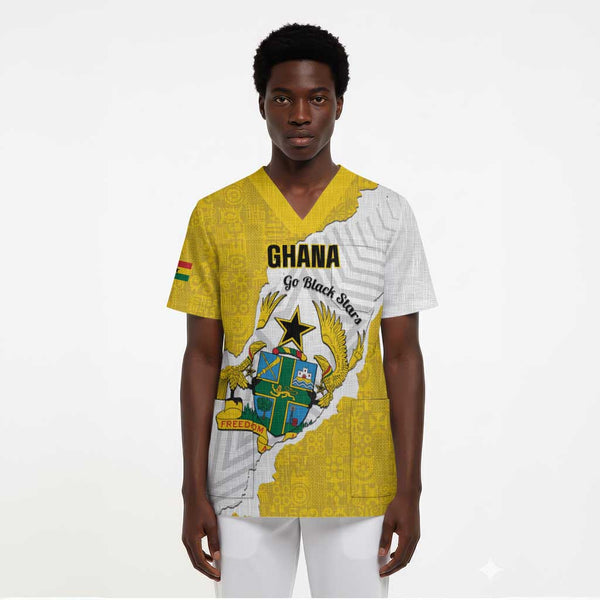 Custom Ghana Football Scrub Top 2026 Go Black Stars Yellow Adinkra ...