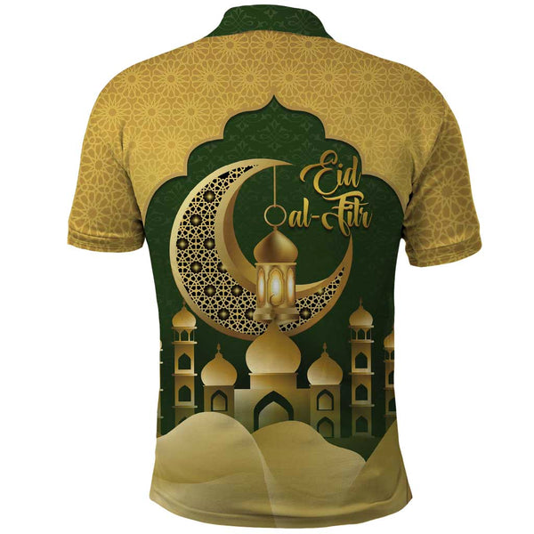 Eid al-Fitr Polo Shirt Khair Mubarak Islamic Pattern - Wonder Print Shop