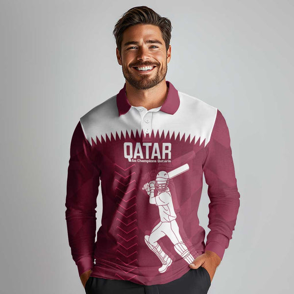 Custom Qatar Cricket Long Sleeve Polo Shirt Go Champions Qataris Flag ...