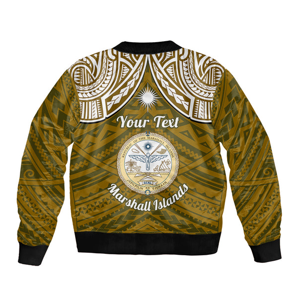 Personalised Marshall Islands Sleeve Zip Bomber Jacket Gold Polynesian ...
