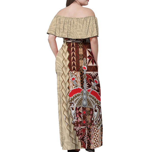 Samoa Tapau Off Shoulder Maxi Dress Samoan Siapo Pattern - Wonder Print ...