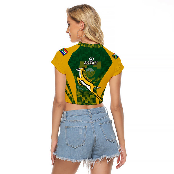 South Africa Rugby Raglan Cropped T Shirt Go Springboks Kente Pattern ...