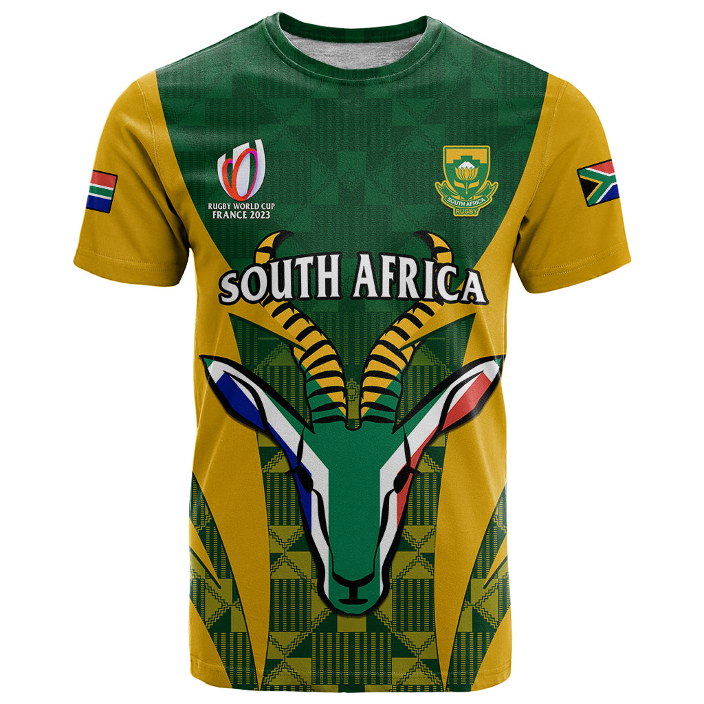 South Africa Rugby T Shirt Go Springboks Kente Pattern With Bokke ...