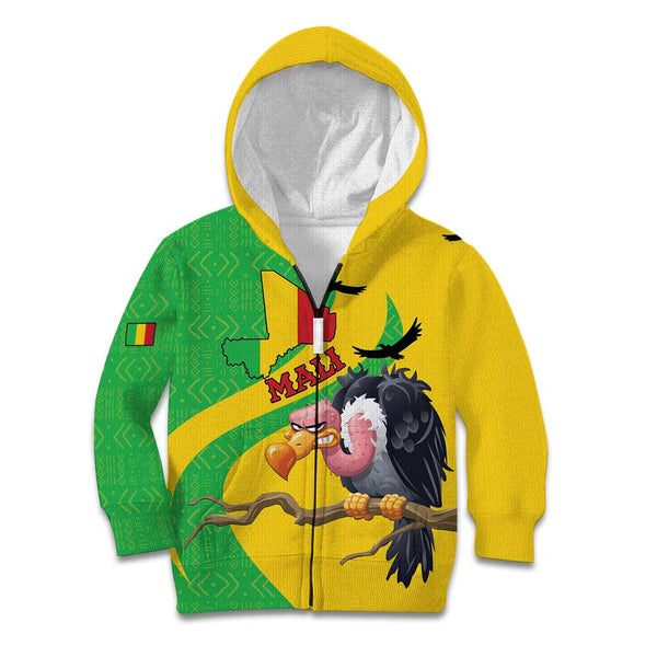 Personalised Mali Kid Hoodie Vulture With Flag Map Bogolan Pattern ...