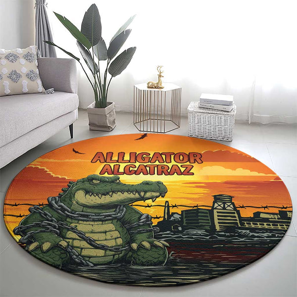 Alligator Alcatraz Round Carpet Gator Island Prison Retro Sunset ...