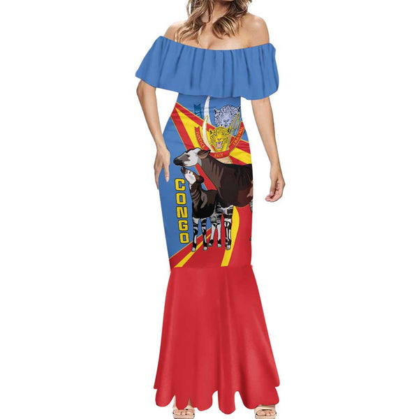 DR Congo Okapi Mermaid Dress With Coat Of Arms - Wonder Print Shop