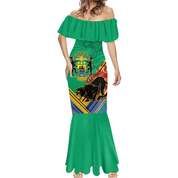 Gabon Black Panther Mermaid Dress Coat Of Arms - Wonder Print Shop