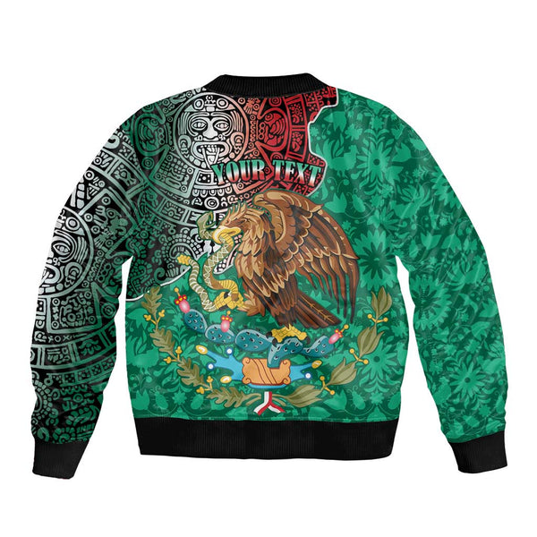 Personalised Viva La Mexico Sleeve Zip Bomber Jacket Coat Of Arms Aztec Mix Otomi Patterns ...
