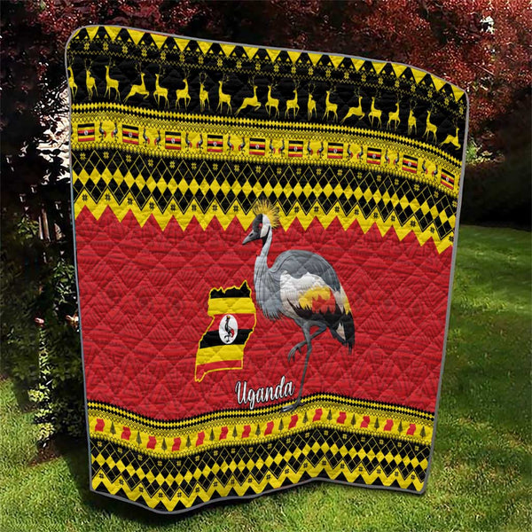 Uganda Christmas Quilt Grey Crowned Crane With Flag Map - Wonder Print Shop
