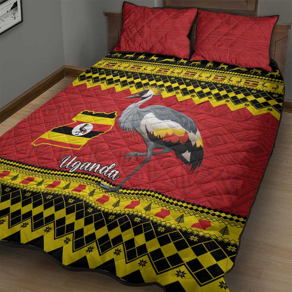 Uganda Christmas Quilt Bed Set Grey Crowned Crane With Flag Map ...
