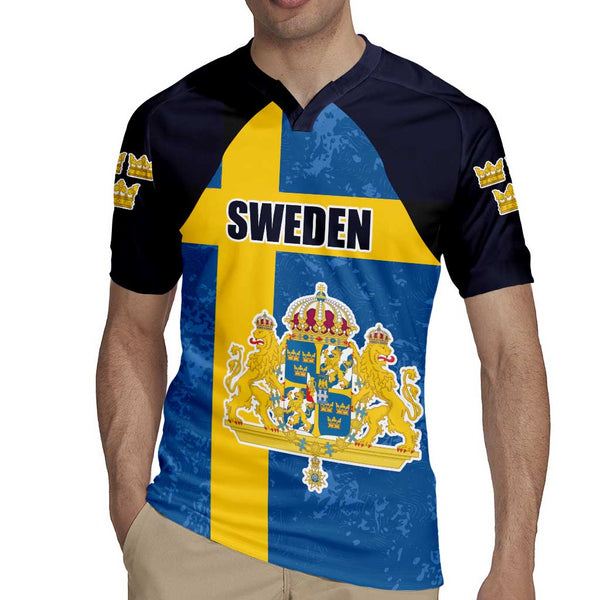 Custom Sweden Flag and Coat of arms Rugby Jersey Three Crowns of Sweden ...