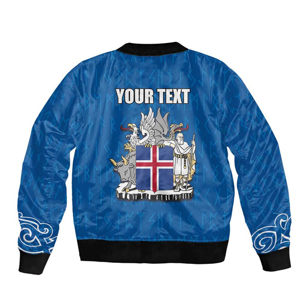 Personalized Iceland Coat of Arms Sleeve Zip Bomber Jacket Runic ...