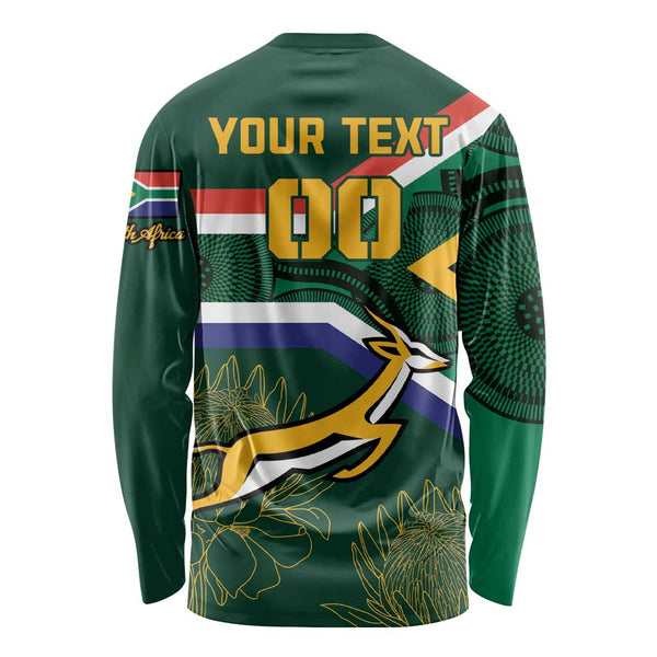 Custom South Africa Rugby Long Sleeve Shirt Springboks Mascot African ...
