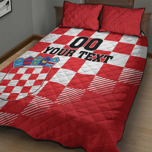 Custom Croatia Checkerboard Quilt Bed Set With Coat Of Arms - Wonder ...