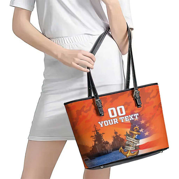 Custom US Navy Veteran Leather Tote Bag With Camouflage Pattern ...