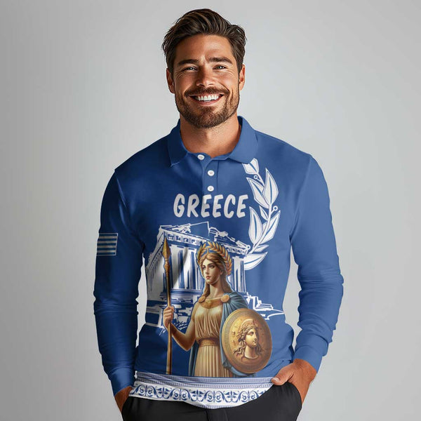 Personalized Greece Athena Goddess Long Sleeve Polo Shirt Parthenon ...