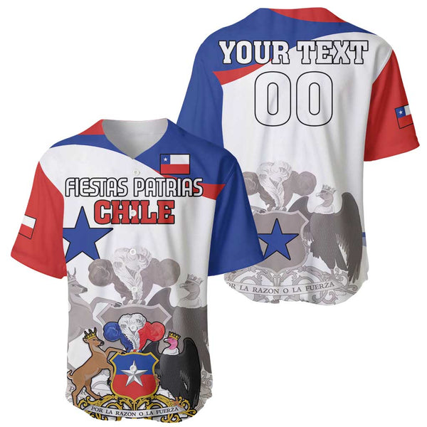 Custom Fiestas Patrias Chile Baseball Jersey Coat Of Arms - Wonder ...