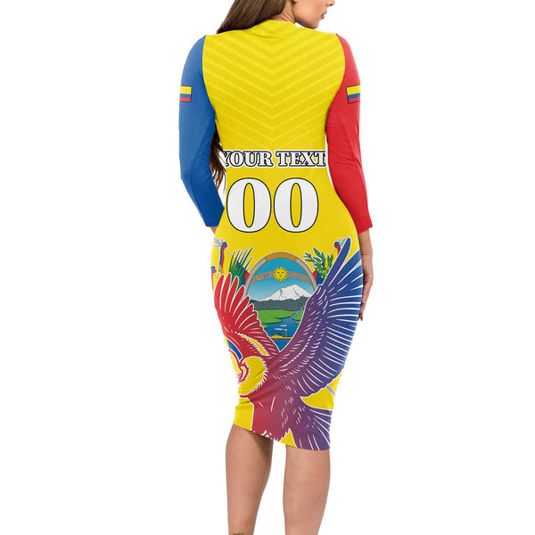 Custom Ecuador Independence Day Long Sleeve Bodycon Dress Andean Condor ...