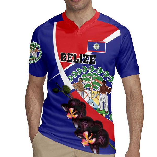 Personalized Belize Coat Of Arms Rugby Jersey With Black Orchid Flowers ...