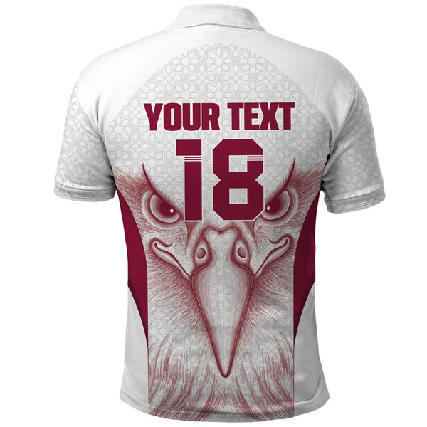 Custom Qatar Football Polo Shirt Maroon Falcon Spirit White Version ...