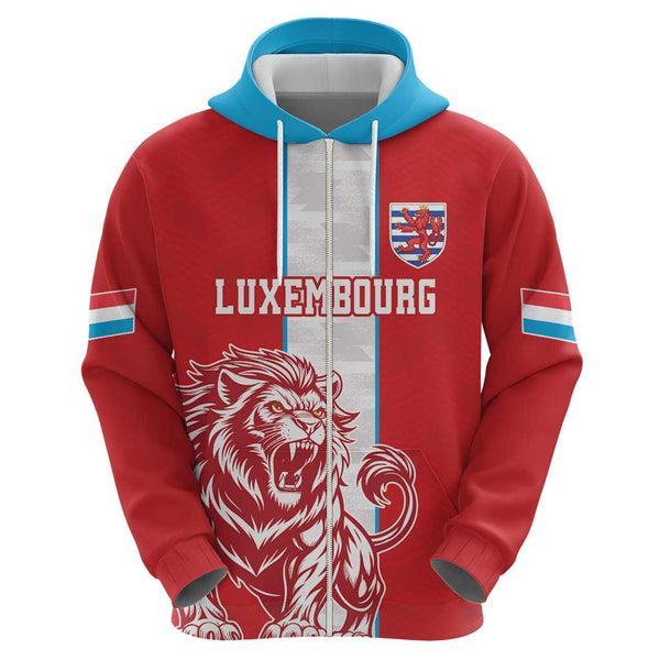 Custom Luxembourg Football Zip Hoodie Les Lions Rouges - Wonder Print Shop