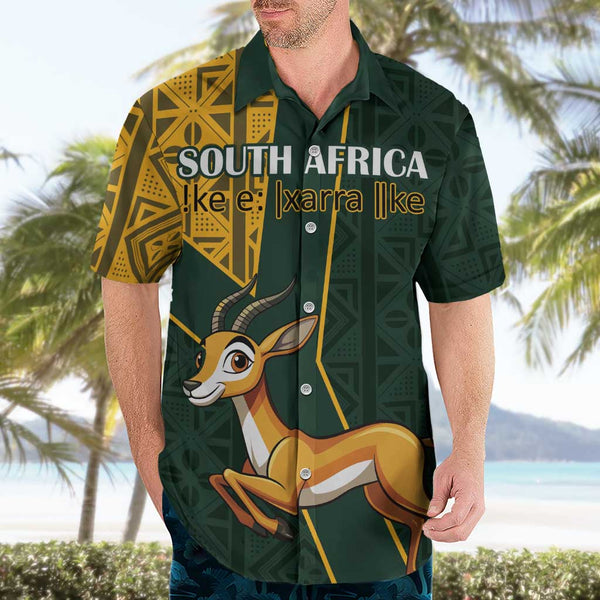 Custom South Africa Springbok Jumping Hawaiian Shirt With Kente ...