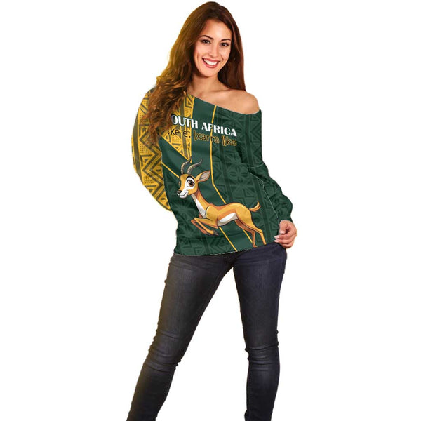 Custom South Africa Springbok Jumping Off Shoulder Sweater With Kente ...