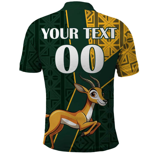 Custom South Africa Springbok Jumping Polo Shirt With Kente Patterns ...