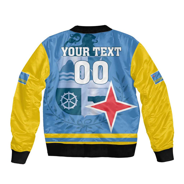 Custom Aruba Coat Of Arms Sleeve Zip Bomber Jacket With Flag Style ...
