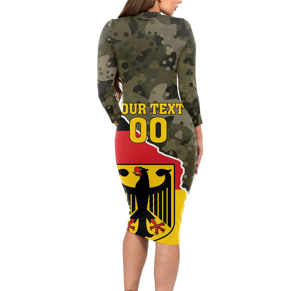 Custom Germany 1990 Long Sleeve Bodycon Dress Coat Of Arms With Camo ...