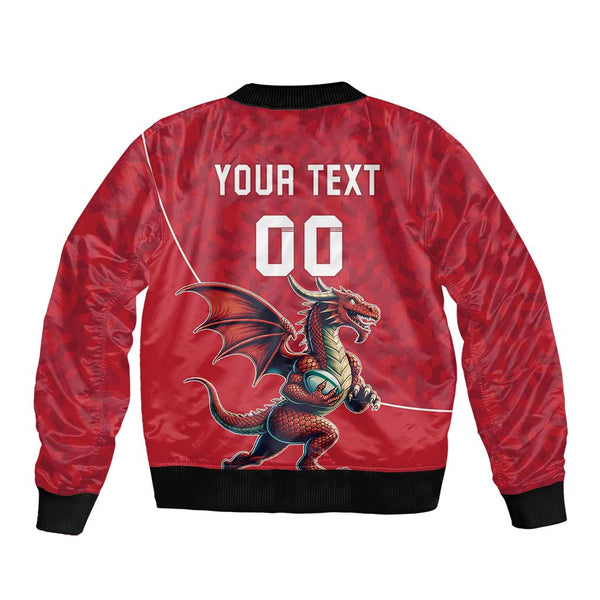 Custom Wales Rugby Sleeve Zip Bomber Jacket Welsh Dragon Mascot Red ...