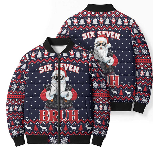 Funny Santa Six Seven Bruh Christmas Bomber Puffer Jacket Meme Gen ...