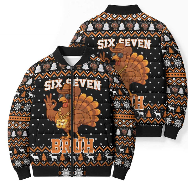 Thanksgiving Turkey Six Seven Bruh Bomber Puffer Jacket Meme Gen Alpha ...