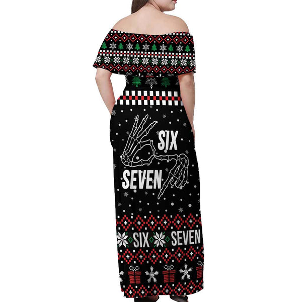 Six Seven Skeleton Hand Christmas Off Shoulder Maxi Dress Meme Gen ...