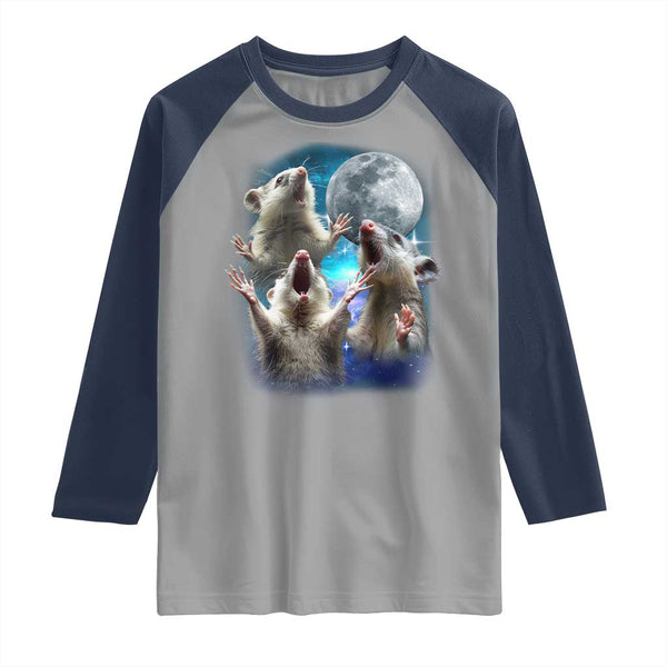 Funny Opossum Meme Raglan Shirt Three Possum Screaming Under The Moon ...