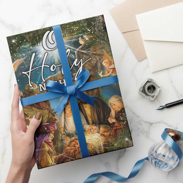 O Holy Night Nativity Scene Wrapping Paper Roll Christian Christmas ...