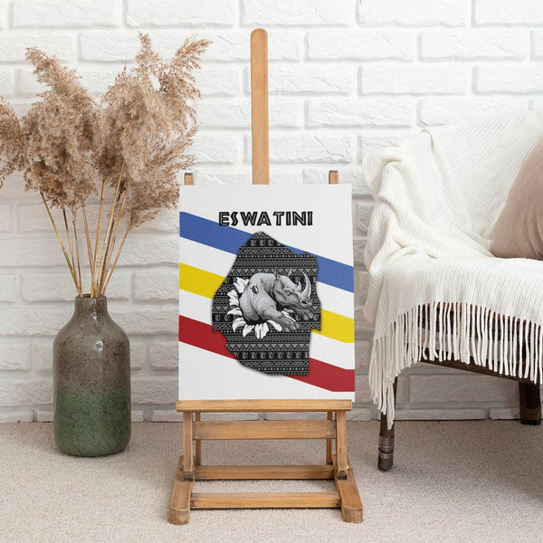 Eswatini Rhino Canvas Wall Art with African Map and Traditional Swazi ...
