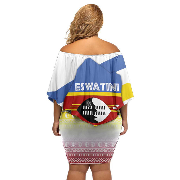 Eswatini Rhino Off Shoulder Short Dress with African Map and ...