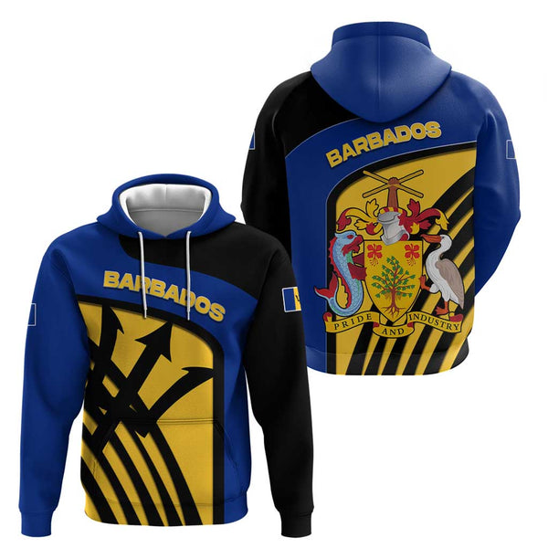 Barbados Flag and Coat of Arms Hoodie Blue Yellow Black Design with ...