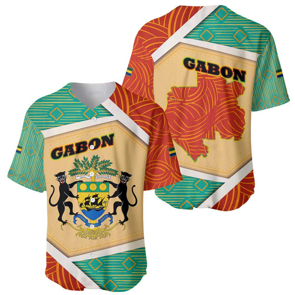 Gabon Baseball Jersey with National Coat of Arms and Tribal Pattern Map ...