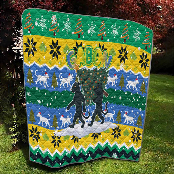 Gabon Christmas Quilt with Black Panthers Carrying Tree and Green ...