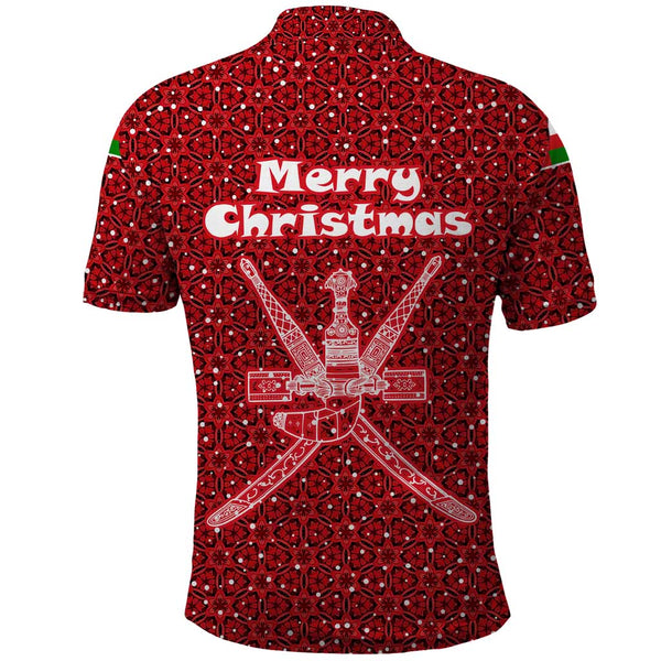 Oman Christmas Polo Shirt with Red Geometric Design, White Oryx, and ...