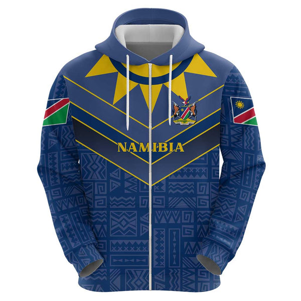 Namibia National Emblem Zip Hoodie Sporty Style with Traditional ...