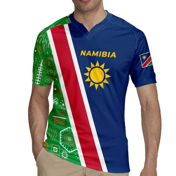 Namibia Flag Rugby Jersey Detailed Design with Traditional Patterns ...
